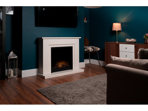 Brixton White Marble Fireplace with Ontario Black Electric Fire, 43 In ...
